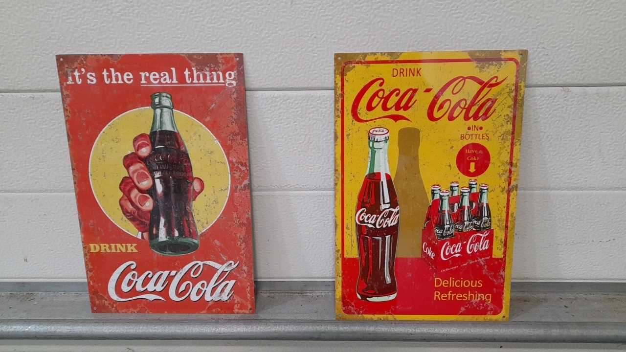 Lot 21 - 2 X COCA COLA METAL REPRO SIGNS 12" X 8"