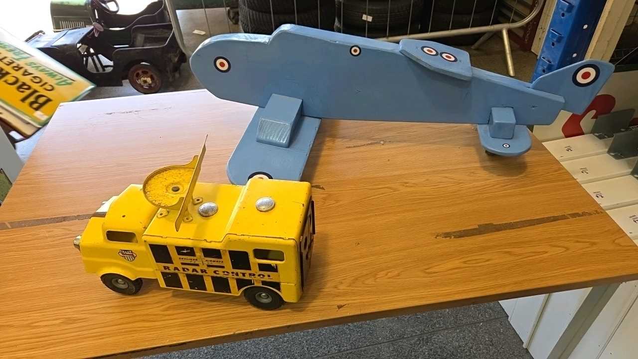Lot 659 - RADAR CONTROL TIN TRUCK & WOODEN SPITFIRE