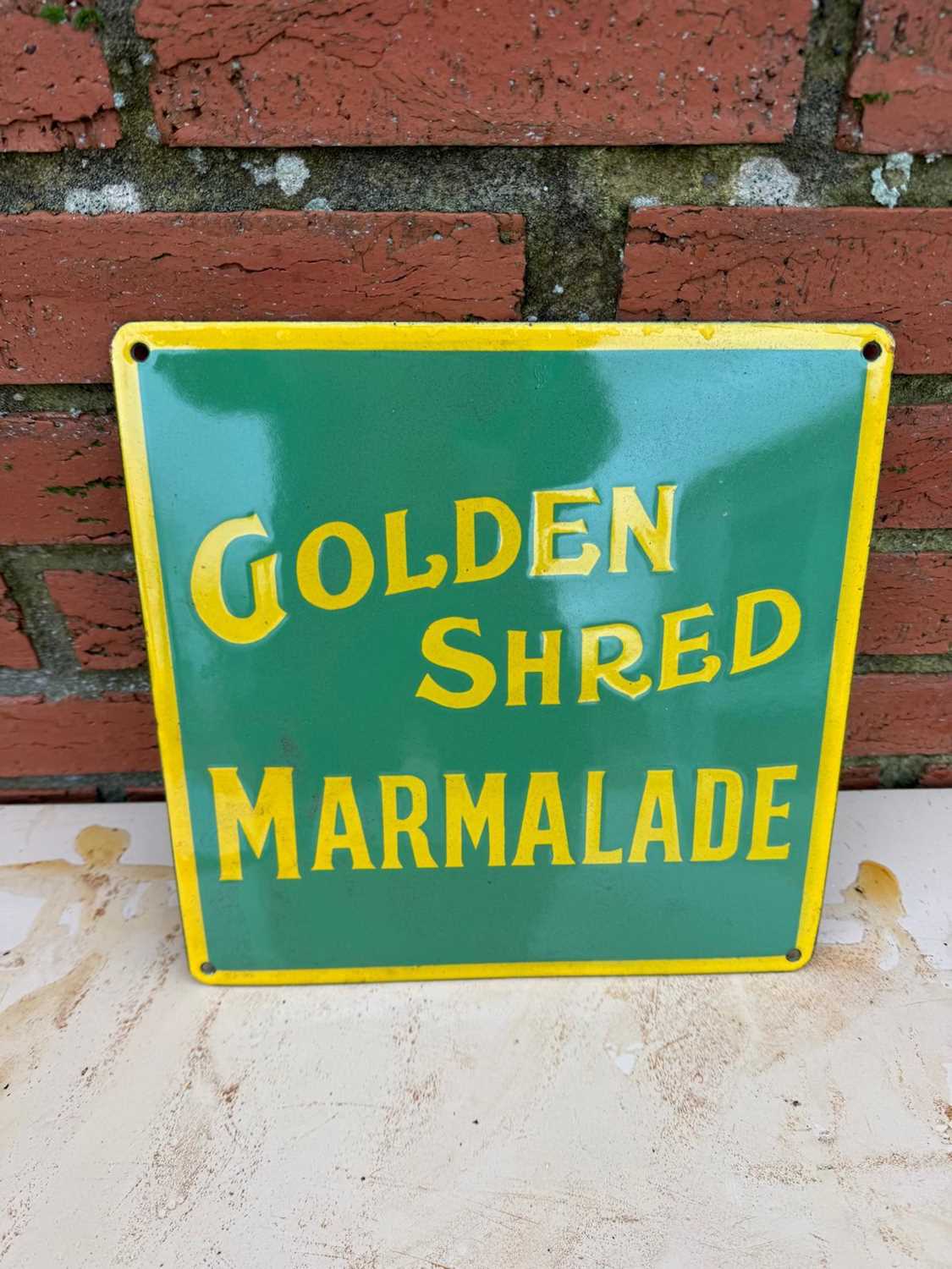 Lot 417 - GOLDEN SHRED MARMALADE ENAMEL REPRO SIGN 12"